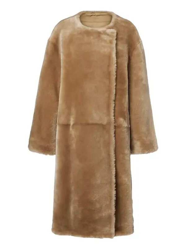 TOTEME Shearling Double-breasted Coat - Beige