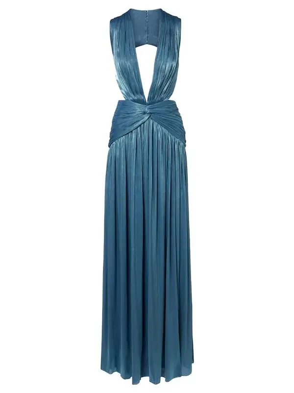 Costarellos Draped Open-back Jersey Gown - Blue