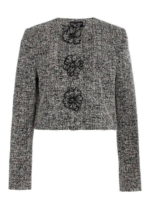 Oscar De La Renta Bouclé Tweed Cropped Jacket - Black,white
