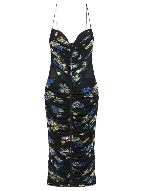 Blumarine Floral-print Midi Dress - Black