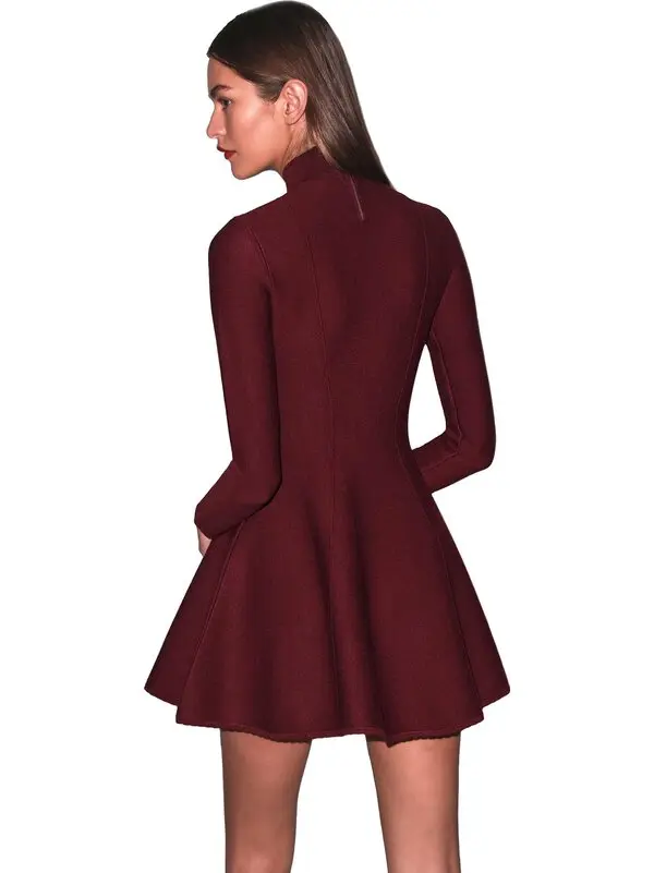 Fleur Du Mal Long Sleeve Flared Corset Mini Dress - Claret