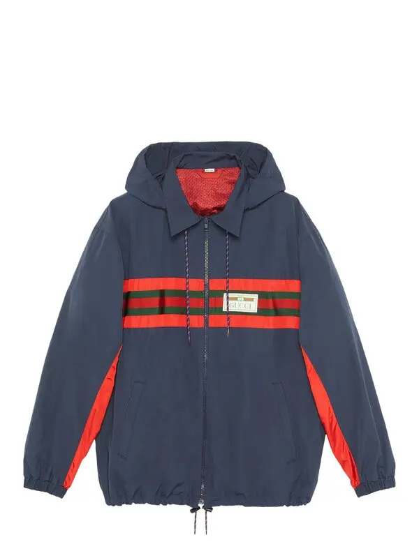 Gucci Nylon Jacket With Web And Label - Blue