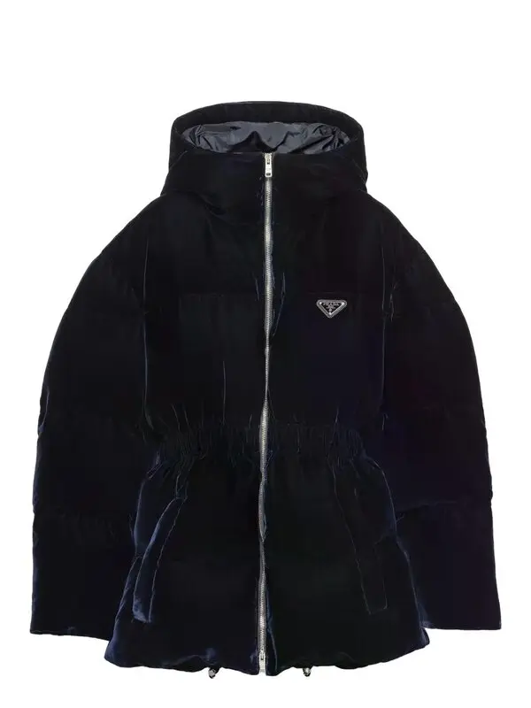 Prada Velvet Hooded Puffer Jacket - Blue