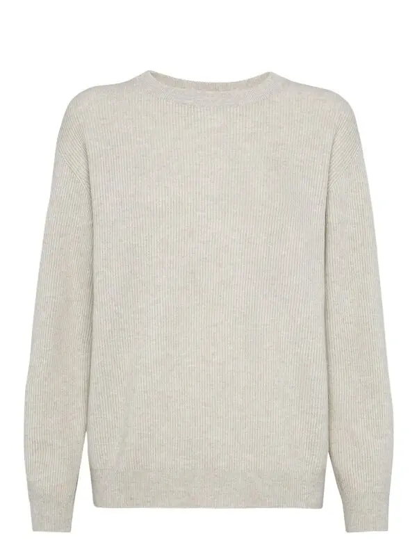 Brunello Cucinelli Cashmere English Rib Knit Sweater - Beige