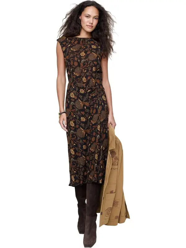 Banana Republic Low-back Midi Dress - Black Floral Botanical