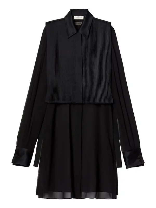 Lafayette 148 New York Silk Tunic Blouse With Tuxedo Vest - Black