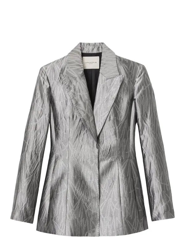 Lafayette 148 New York Metallic Jacquard Fitted Blazer - Silver