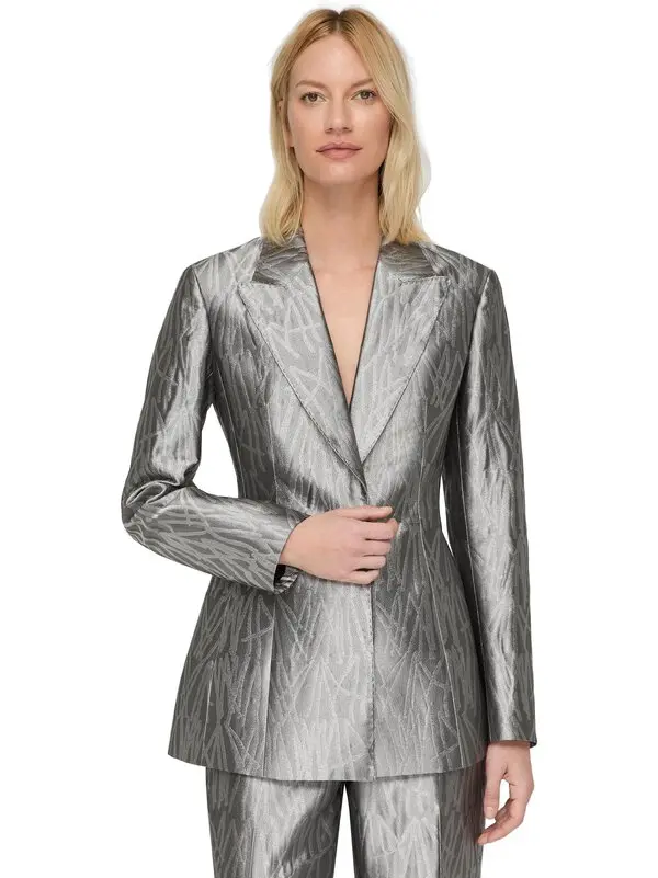 Lafayette 148 New York Metallic Jacquard Fitted Blazer - Silver