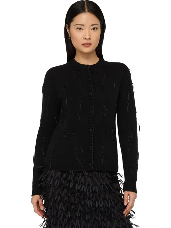 Lafayette 148 New York Hand Embellished Ribbon Cashmere Cardigan - Black