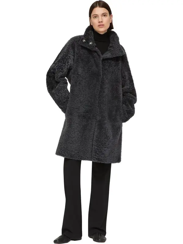 Lafayette 148 New York Shearling Reversible Leather Coat - Graphite/black