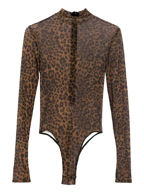 Lapointe Printed Mesh Bodysuit - Leopard
