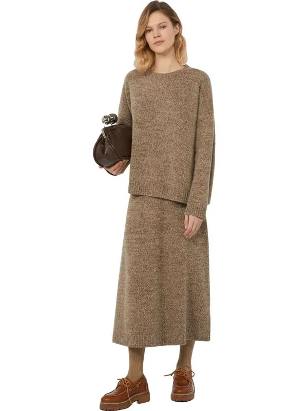 Max Mara Wool Knit Midi Skirt - Hazelnut Brown
