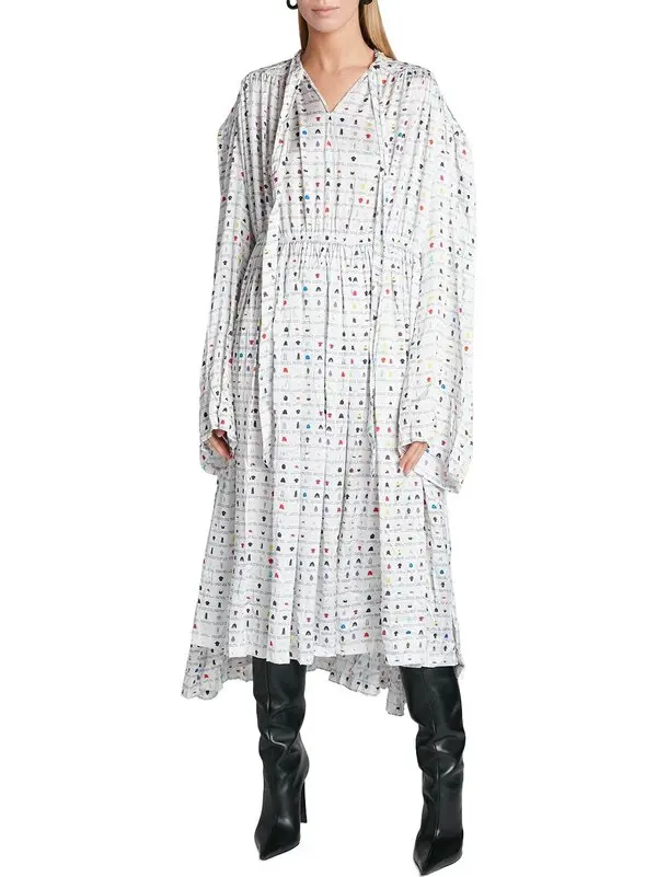 Balenciaga Collection Jpeg-print Oversized Satin Midi Dress - 9000 White