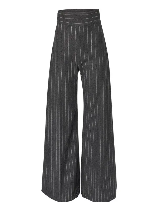 Carolina Herrera Diane Pinstripe Wool Wide-leg Pants - Charcoal Grey Melange