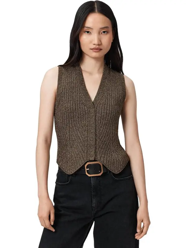 ALLSAINTS Cruz Shine Slim Fit Vest - Brown