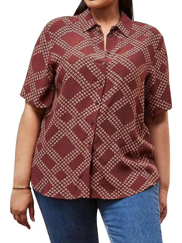 LIVE UNLIMITED Geo Print Short Sleeve Shirt - Brown