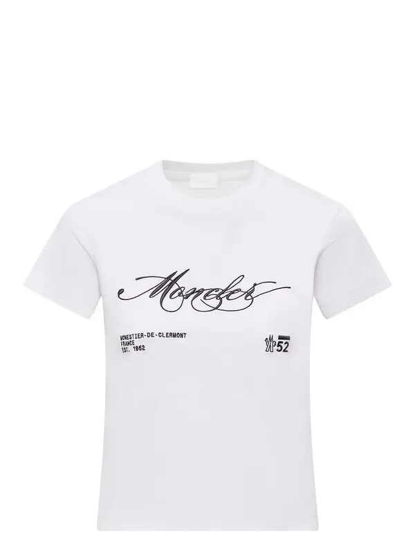 Moncler Embroidered Cursive Logo Cotton T-shirt - White