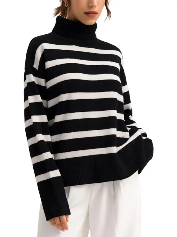 Lilysilk Tarra Stripe Sweater - Black White Stripes