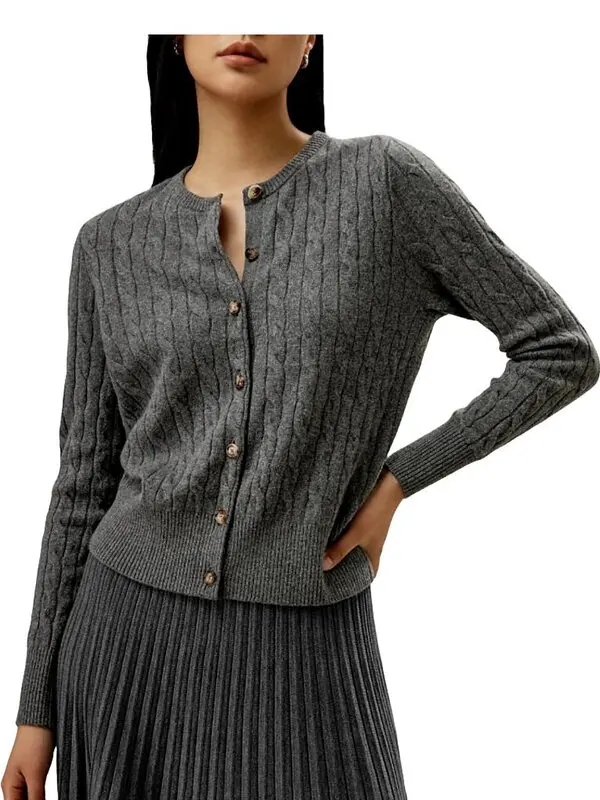 Lilysilk Baby Cashmere Cable-knit Cardigan - Medium Gray