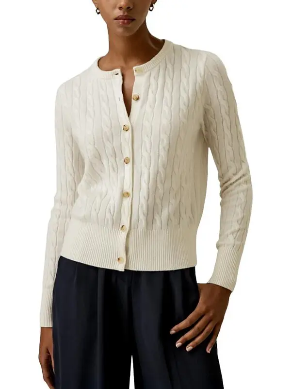 Lilysilk Baby Cashmere Cable-knit Cardigan - White
