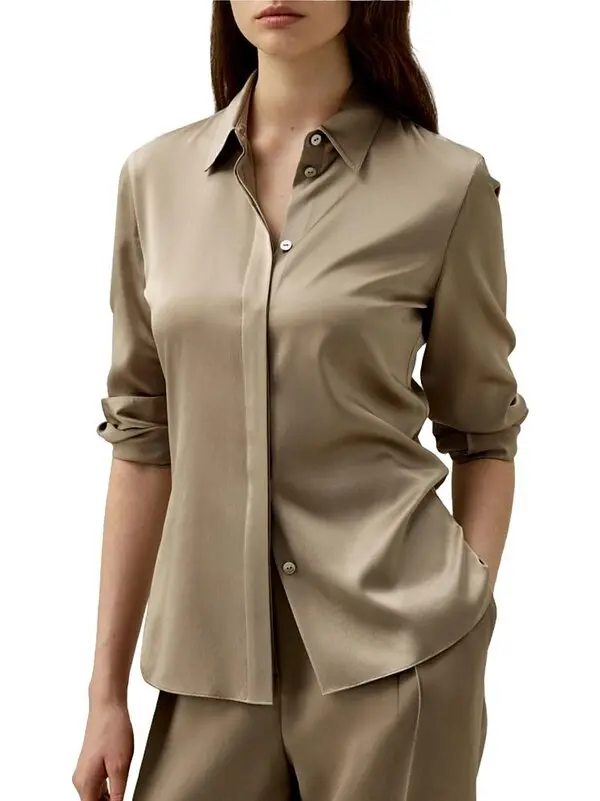 Lilysilk Tailored Waist Silk Shirt - Camel
