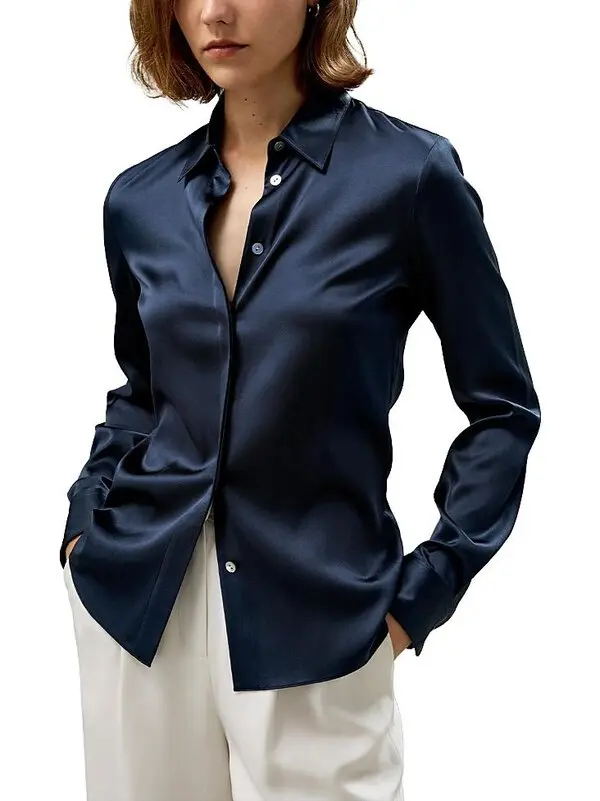 Lilysilk Tailored Waist Silk Shirt - Navy Blue