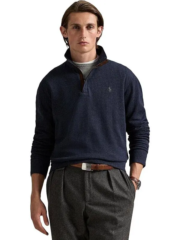 Polo Ralph Lauren Houndstooth Quarter Zip Pullover - Navy