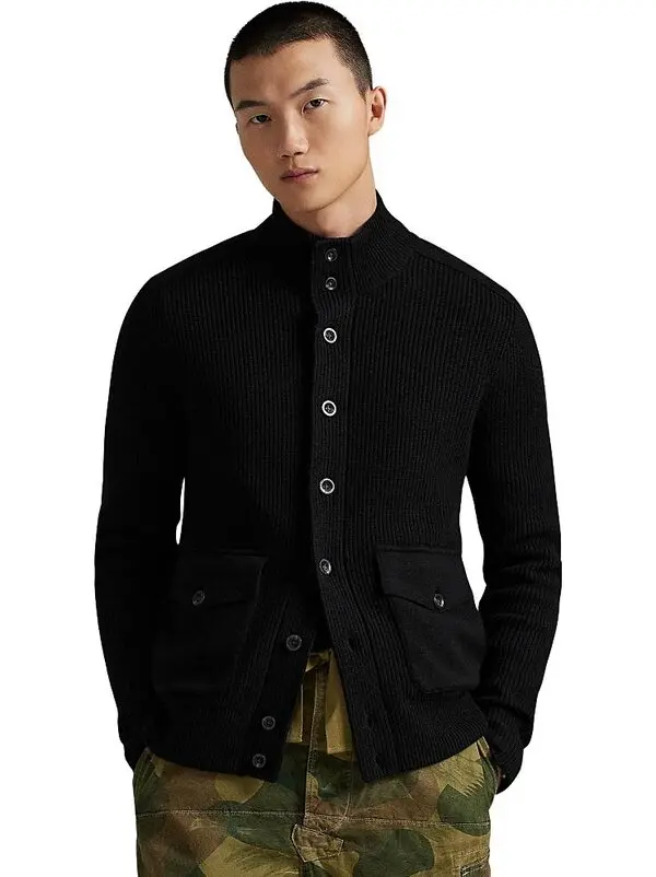 Polo Ralph Lauren Wool Mockneck Cardigan - Black