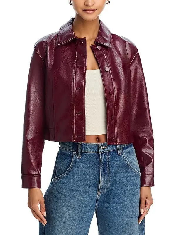 Aqua Faux Leather Jacket - Burgundy