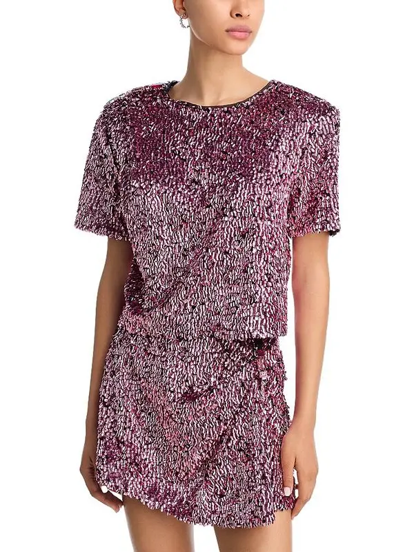AREA Sequin Tee - Metlic Rose
