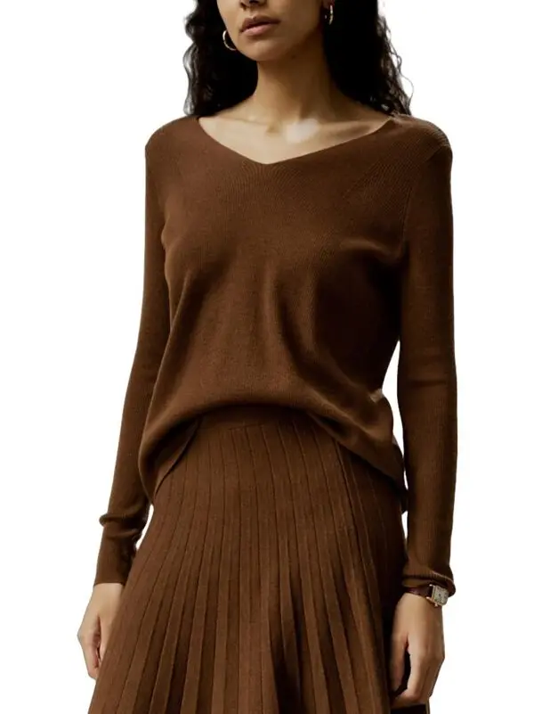 Lilysilk Merino Wool V-neck Sweater - Caramel