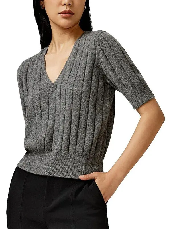 Lilysilk V-neck Cashmere T-shirt - Medium Gray