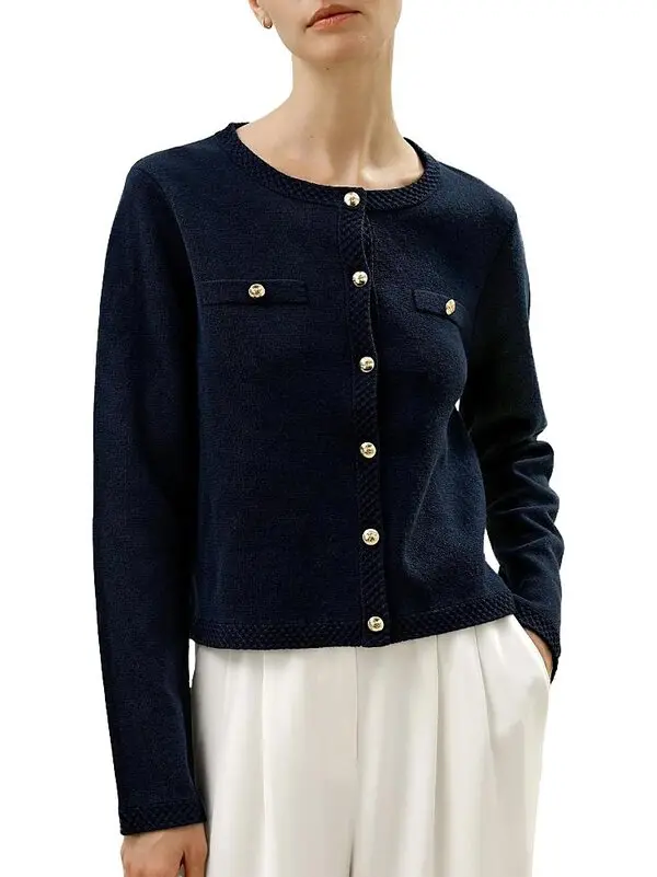 Lilysilk Merino Wool Button Cardigan - Navy Blue