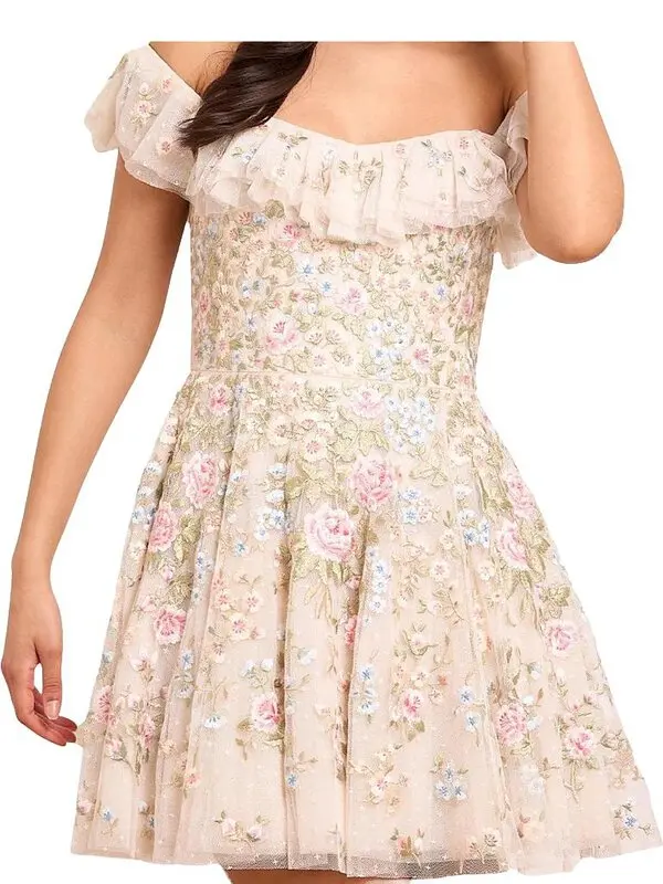 NEEDLE & THREAD Antoinettes Floral Mini Dress - Cream