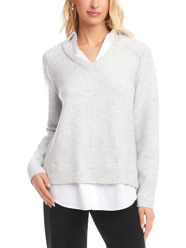Karen Kane Layered Look Sweater - Light Heather Gray