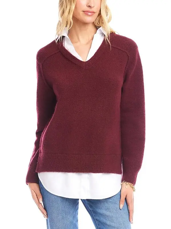 Karen Kane Layered Look Sweater - Wine