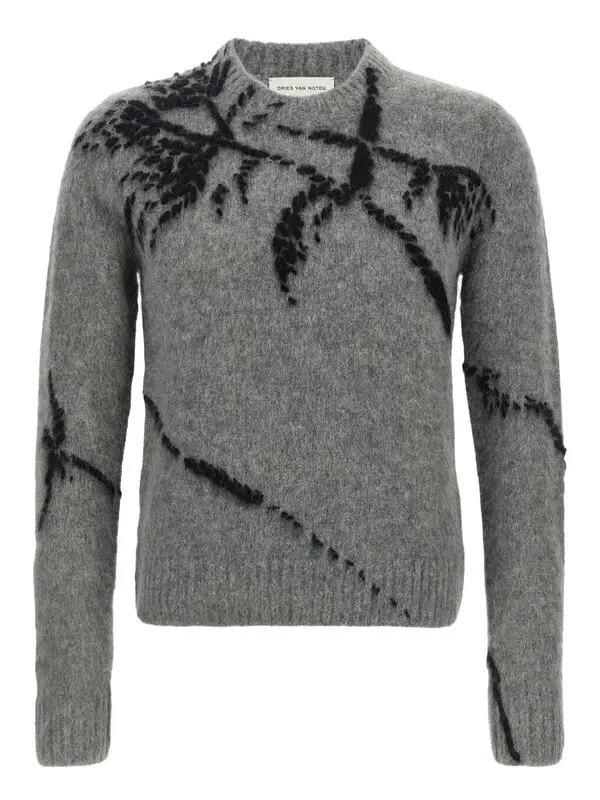 Dries Van Noten Mouche Embroidered Cropped Wool Sweater - Grey