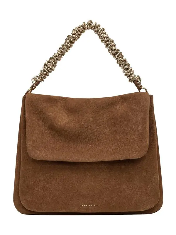 ORTIGNI Suede Shoulder Bag With Chain Handle - Brown