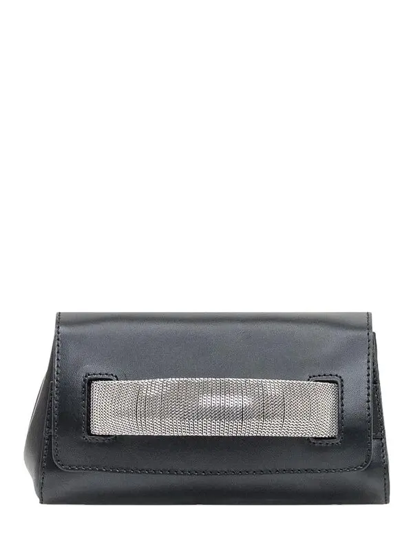 ORTIGNI Leather Clutch With Chain Strap - Black