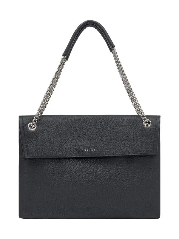 ORTIGNI Leather Shoulder Bag With Chain - Black