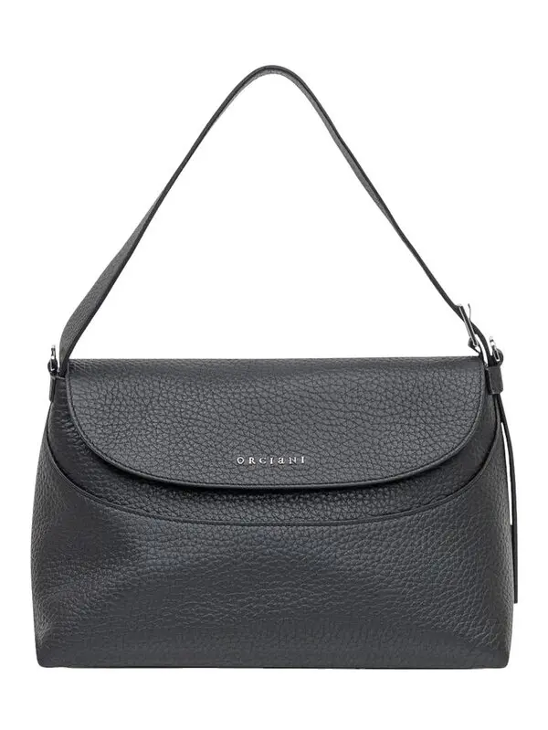 ORTIGNI Leather Shoulder Bag With Flap - Black