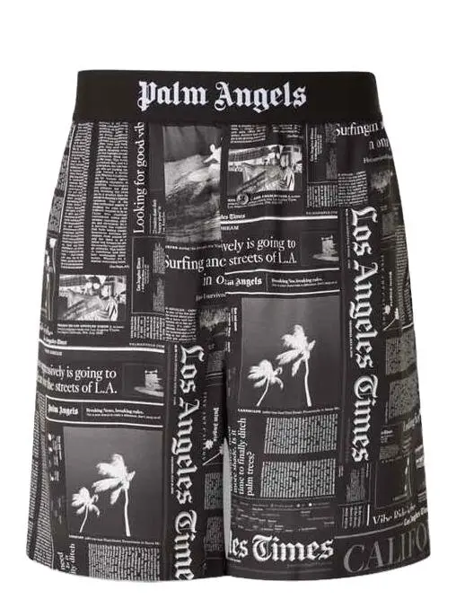 Palm Angels Newspaper Print Bermudas - Black