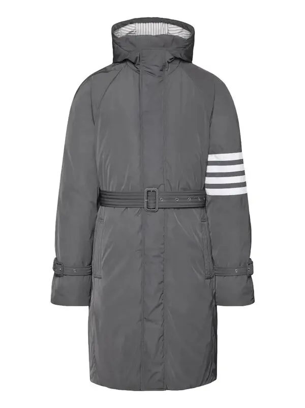 Thom Browne Poly Twill 4-bar Hooded Down Parka With Belt - Grey