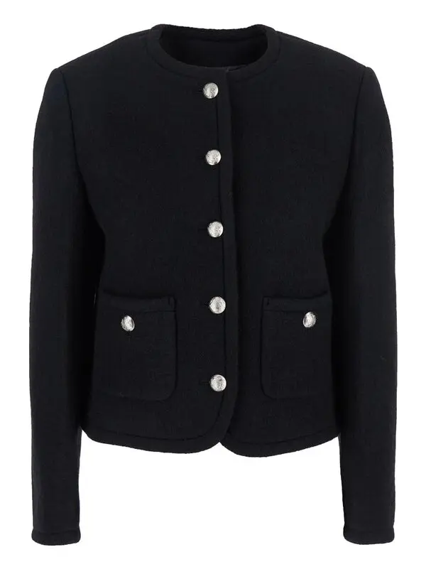 DUNST Tweed Jacket With Front Pockets - Black