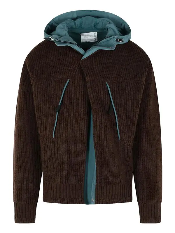Sacai Wool-blend Hooded Jacket - Brown