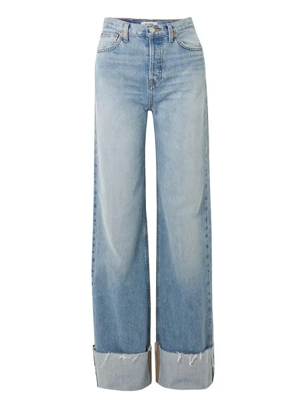 RE/DONE Distressed High-rise Wide-leg Jeans - Blue