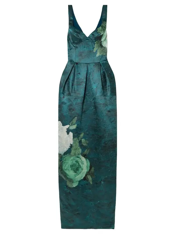 Erdem Pleated Floral-print Gown - Blue