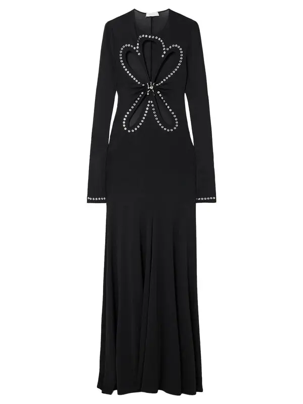 Rabanne Studded Cutout Jersey Maxi Dress - Black