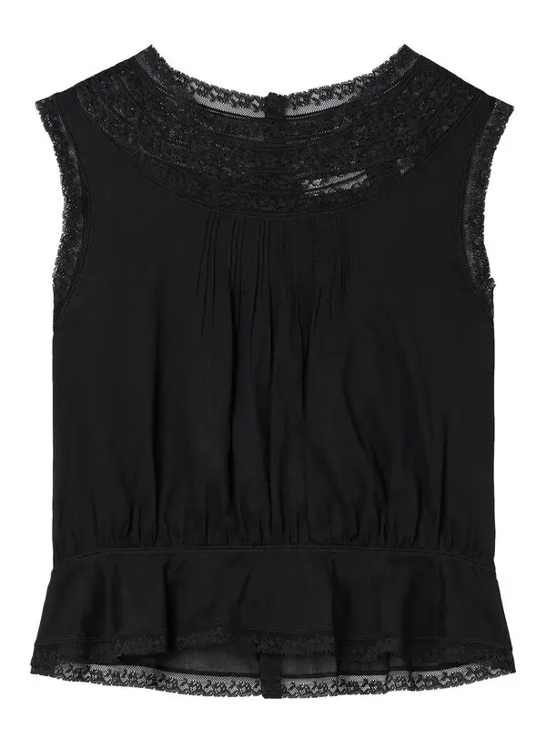 DÔEN Lilibet Lace-trimmed Pintucked Top - Black