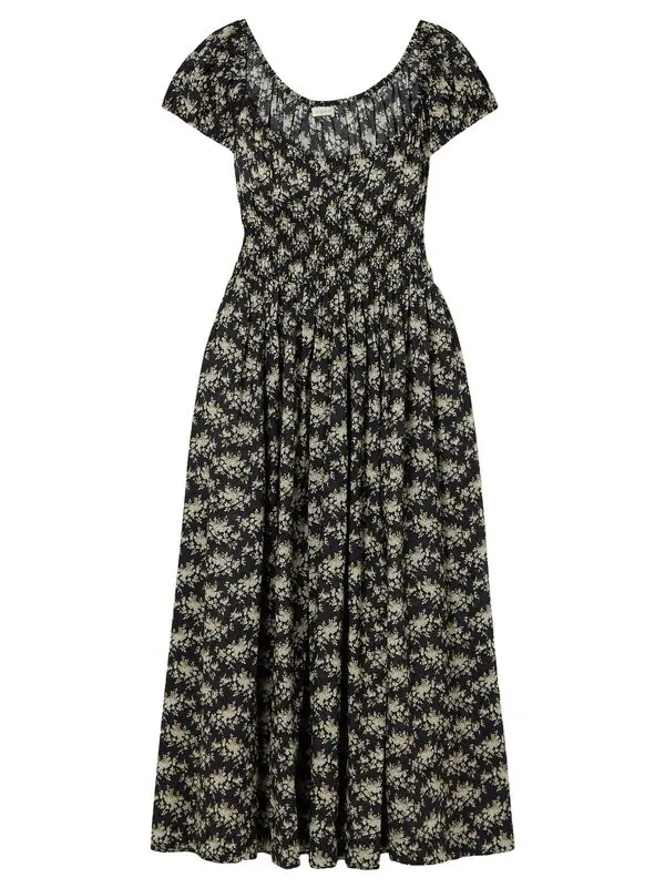 DÔEN Quinley Floral-print Cotton-voile Midi Dress - Black